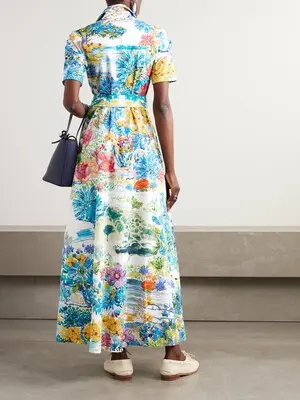 MARY KATRANTZOU Como Belted Cotton-poplin Maxi Dress - Blue