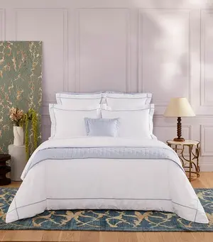 YVES DELORME Pima Cotton Athena Square Oxford Pillowcase - Blue