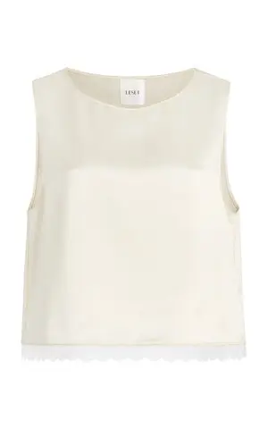 LESET Lace Trim Cropped Top - Ivory