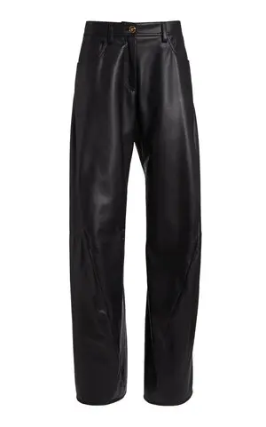 VERSACE La Vacanza Leather Straight-Leg Pants
