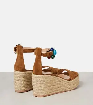 GIANVITO ROSSI Embellished Suede Platform Espadrilles - Neutrals