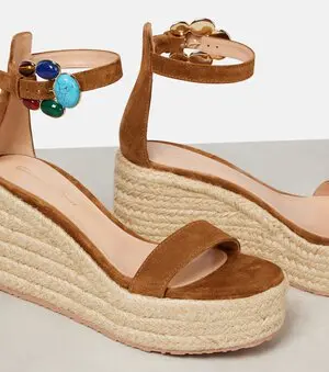 GIANVITO ROSSI Embellished Suede Platform Espadrilles - Neutrals
