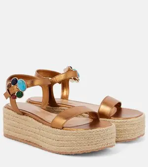 GIANVITO ROSSI Metallic Leather Platform Espadrilles - Brown