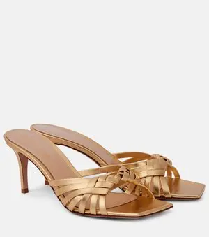 GIANVITO ROSSI Woven Metallic Leather Mules - Gold