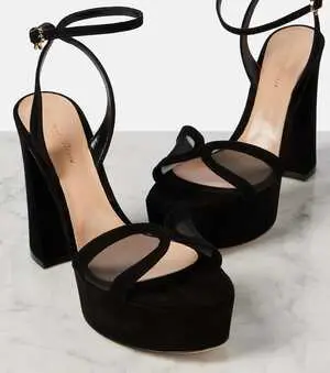 GIANVITO ROSSI Velvet And Mesh Platform Sandals