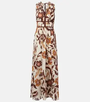 Poupette St Barth Chiara Floral Cotton Maxi Dress - Brown