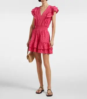 Poupette St Barth Camila Shirred Cotton Mini Dress - Pink