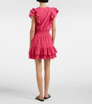 Poupette St Barth Camila Shirred Cotton Mini Dress - Pink