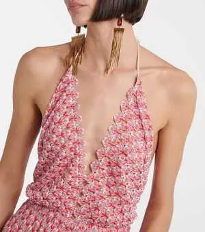 Missoni Open-knit Lamé Playsuit - Red