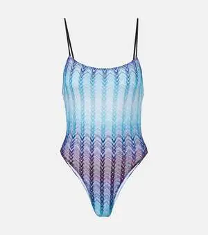 Missoni Zig Zag Lamé One Piece Swimsuit - Blue