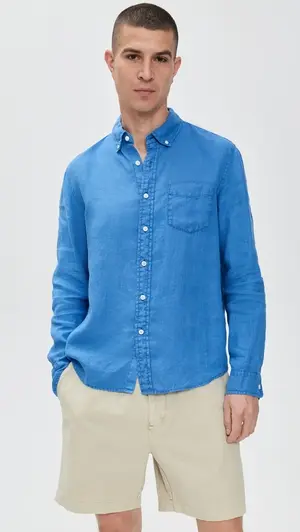 ALEX MILL Mill Shirt In Linen - Pool Blue