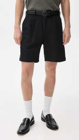 KNICKERBOCKER Canal Cotton & Linen Pleated Shorts