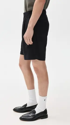 KNICKERBOCKER Canal Cotton & Linen Pleated Shorts