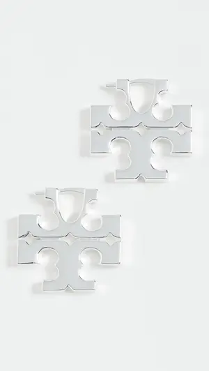 Tory Burch Logo Hoop Earrings - Light Silver