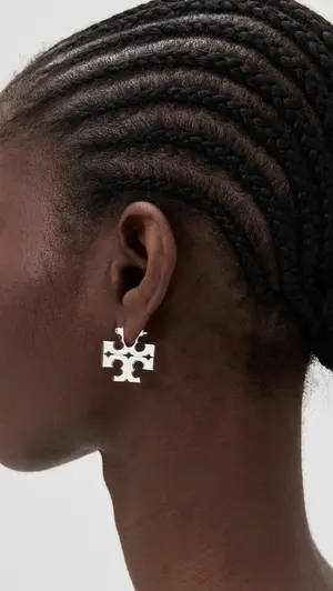 Tory Burch Logo Hoop Earrings - Light Silver
