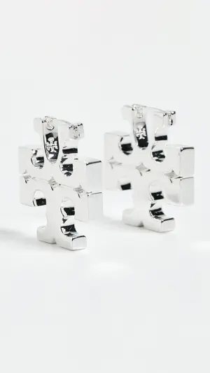 Tory Burch Logo Hoop Earrings - Light Silver
