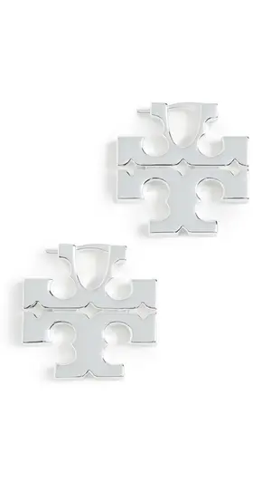 Tory Burch Logo Hoop Earrings - Light Silver