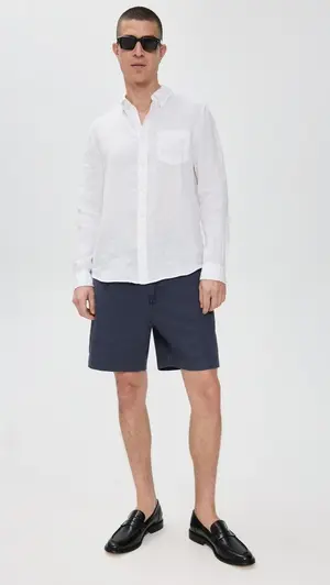 ALEX MILL Herringbone Pull-on Shorts - Navy