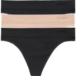Le Mystère Seamless Comfort Assorted 3-pack Thongs - Black/ Black/ Natural
