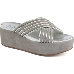 J/SLIDES NYC Quiana Platform Wedge Sandal - Grey Silver