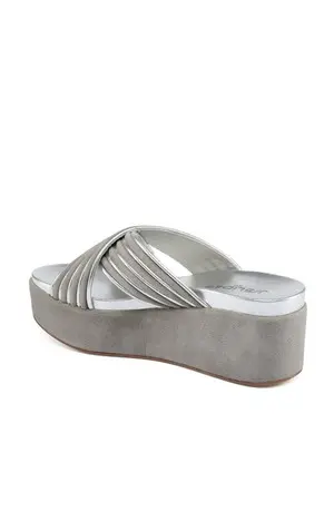 J/SLIDES NYC Quiana Platform Wedge Sandal - Grey Silver