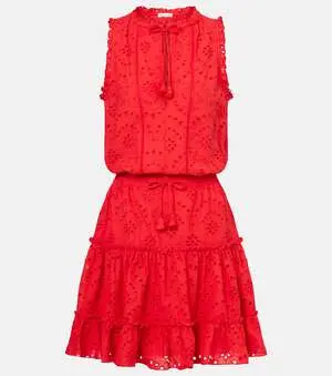 Poupette St Barth Clara Broderie Anglaise Cotton Minidress - Red