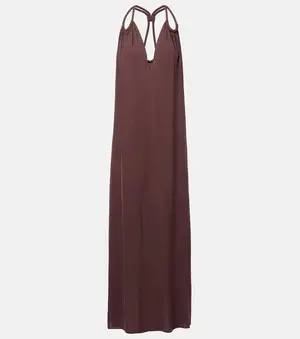 ADRIANA DEGREAS Satin Maxi Dress - Brown