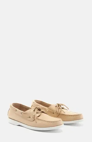 SCAROSSO Boat Shoes With White Sole - Beige - Nubuck