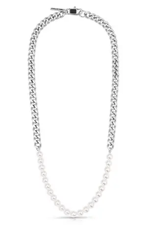 MR. ETTIKA Faux Pearl And Curb Chain Necklace - Silver