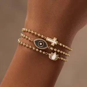 KARMA AND LUCK Mother Of Pearl Evil Eye Charm Bracelet - Gold