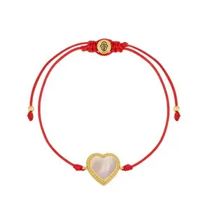 KARMA AND LUCK Mother Of Pearl Heart Charm String Bracelet - Red