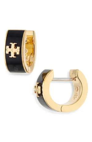 Tory Burch Icon Huggie Earrings - Tory Gold / Black