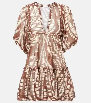 Poupette St Barth Aria Printed Cotton Minidress - Brown