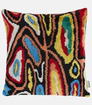 LES-OTTOMANS Silk Velvet Cushion - Multicoloured