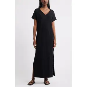Treasure & Bond Cotton V-neck Maxi Dress - Black