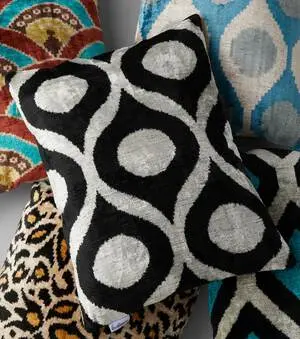 LES-OTTOMANS Silk Velvet Cushion - Multicoloured