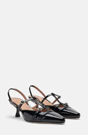 SCAROSSO Selena T-bar High Heels - Black - Patent