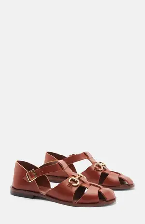 SCAROSSO Helene Leather Sandals - Tan - Calf