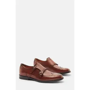 SCAROSSO Kate Monk Strap Shoes - Brown - Calf