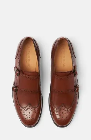 SCAROSSO Kate Monk Strap Shoes - Brown - Calf
