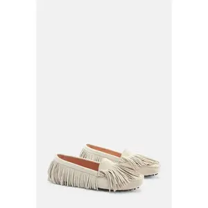 SCAROSSO Maya Driving Loafers Cream - Suede
