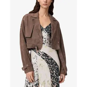 ALLSAINTS Ophelia Belted Suede Jacket - Mole Brown