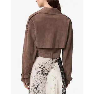 ALLSAINTS Ophelia Belted Suede Jacket - Mole Brown