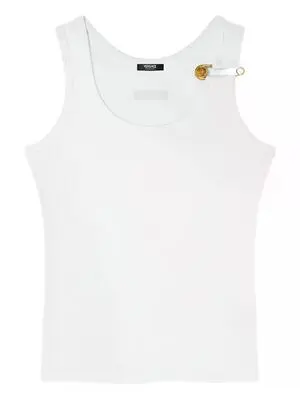 Versace Safety Pin Ribbed Tank Top - White