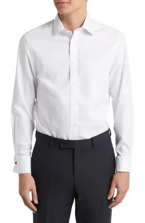 CHARLES TYRWHITT Non-iron Royal Oxford Slim Fit Shirt Double Cuff - White