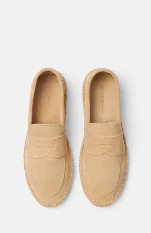 SCAROSSO Diego Suede Penny Loafer Espadrilles - Beige - Suede Leather