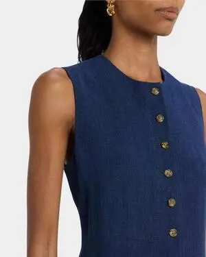 GOOD WORK BY ARGENT X CITIZENS OF HUMANITY Sleeveless Linen Midi Shirt Dress - Blue