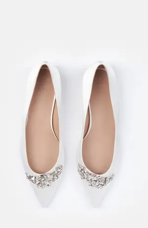 SCAROSSO Iris Ballerinas - White Rhinestone - Silk