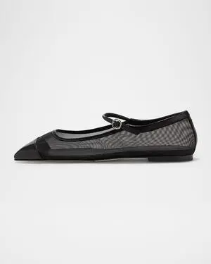 AeydĒ Uma Mesh Mary Jane Ballerina Flats - Black