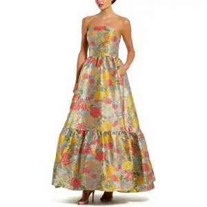 Strapless Ruffled Hem Maxi Dresses